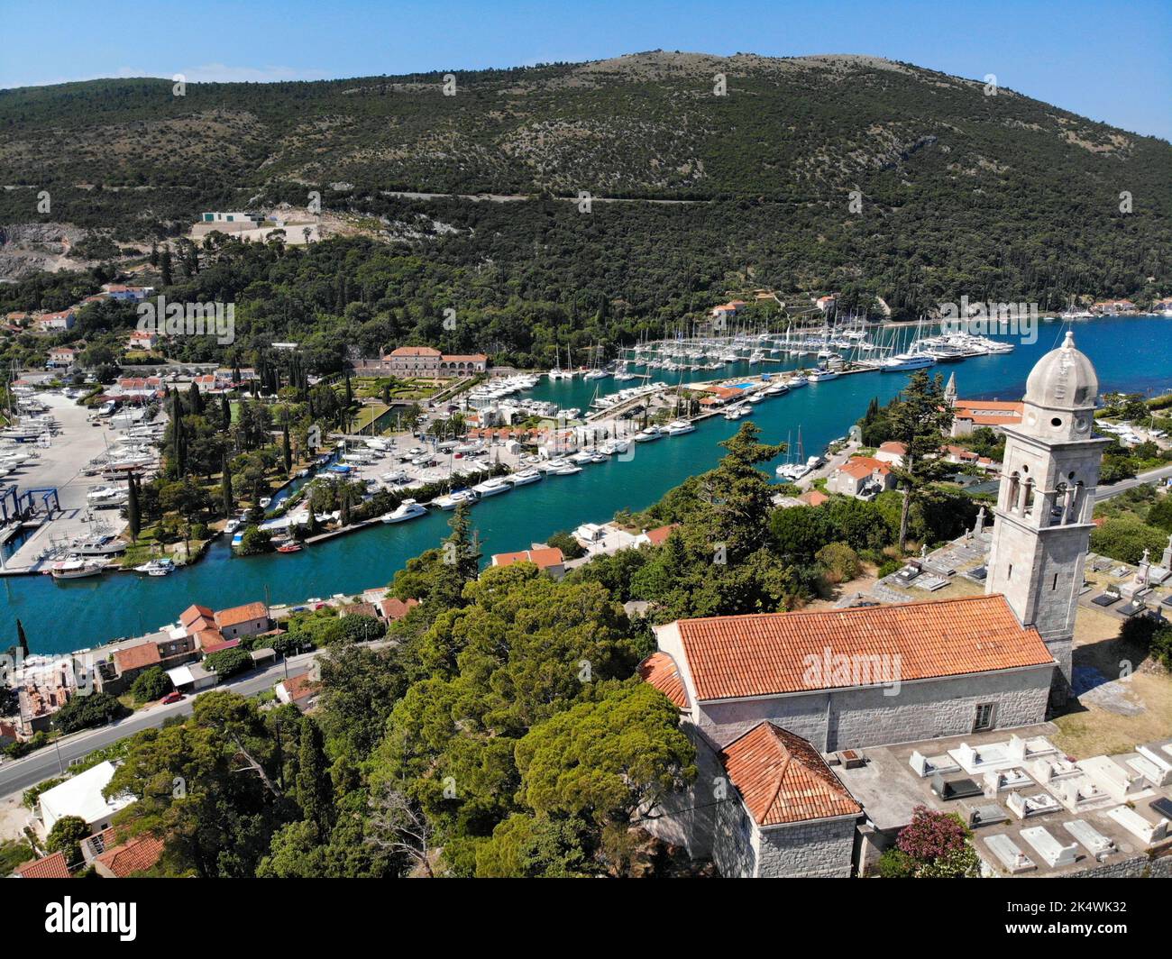 Rozat, Croatia. Dubrovnik marina aerial view with ria coastal inlet ...