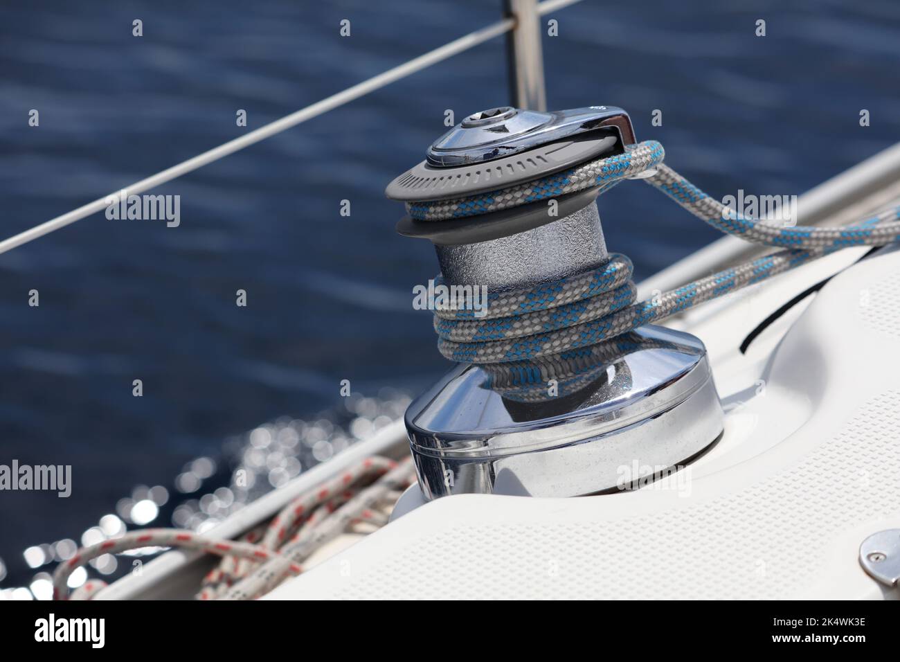 Sailing in Adriatic, Croatia. Yacht equipment: colorful rope on a ...