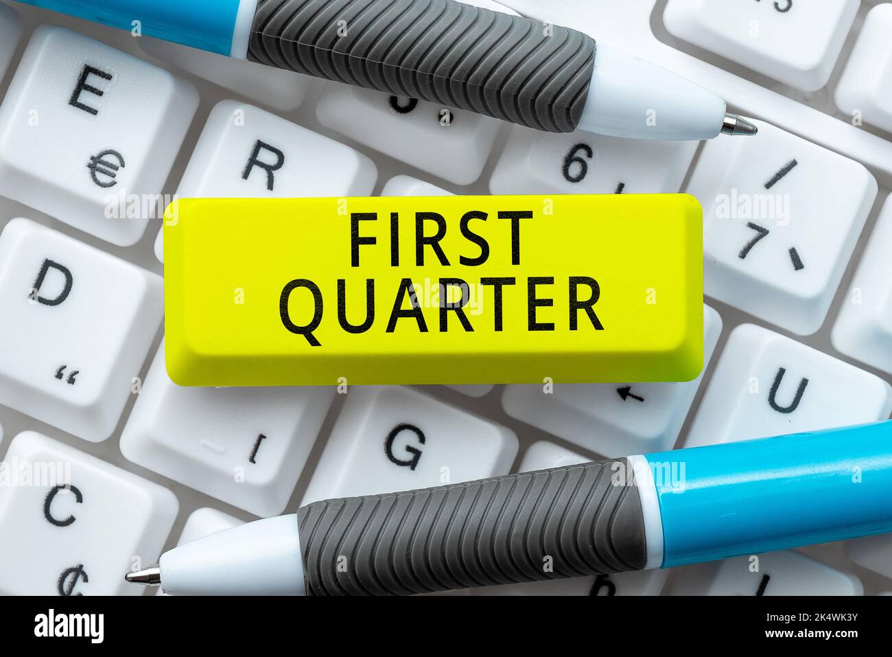 Handwriting text First Quarter. Conceptual photo one of the considered ...