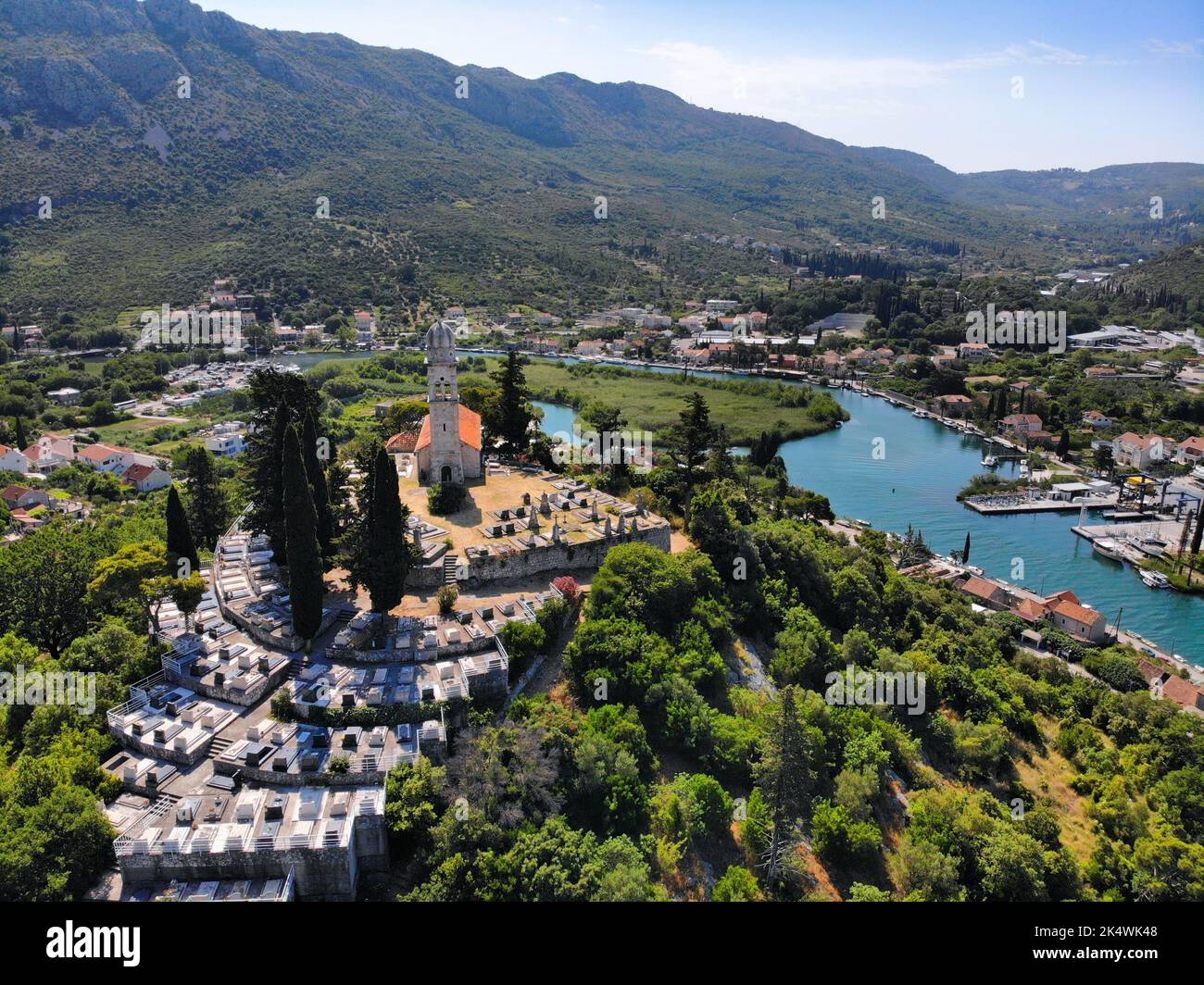 Rozat, Croatia. Dubrovnik marina aerial view with ria coastal inlet ...