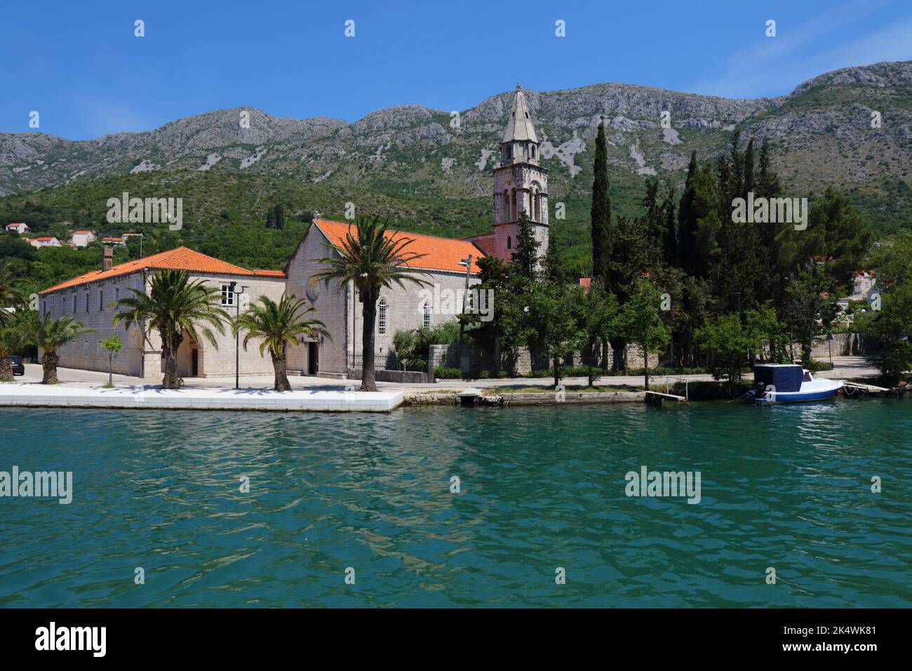 Monastery of Rozat, Croatia. Franciscan monastery by coastal inlet ...