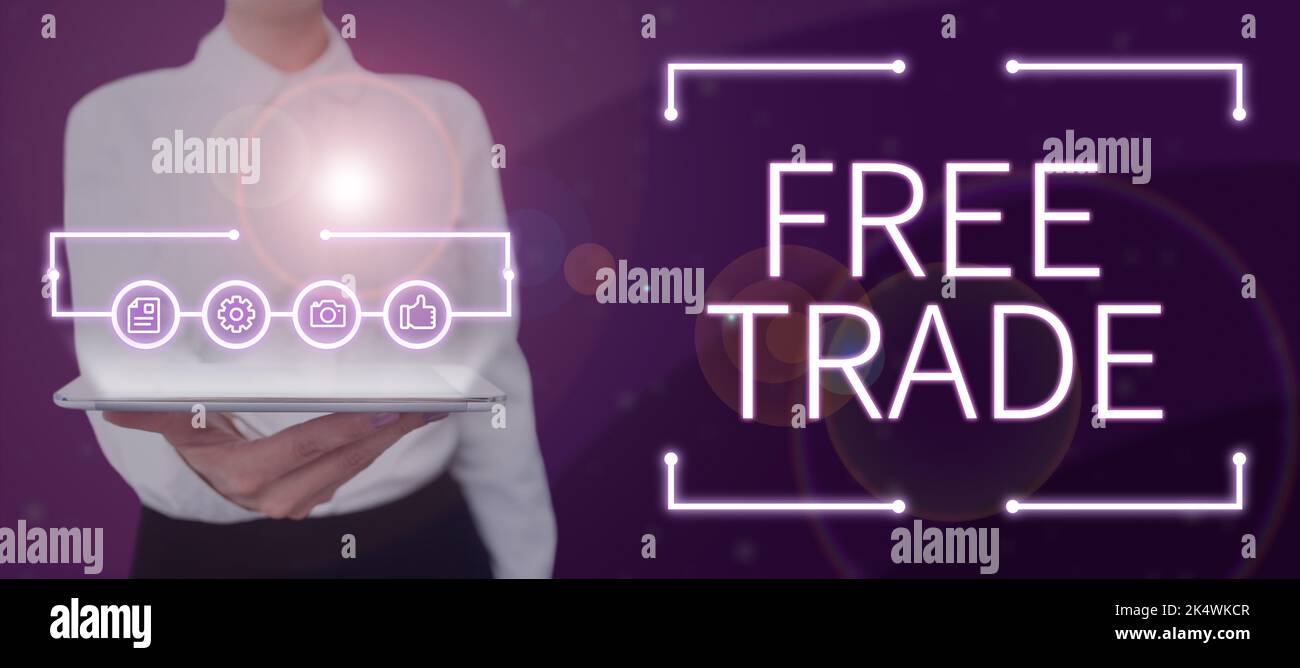 Hand writing sign Free Trade. Business showcase The ability to buy and ...