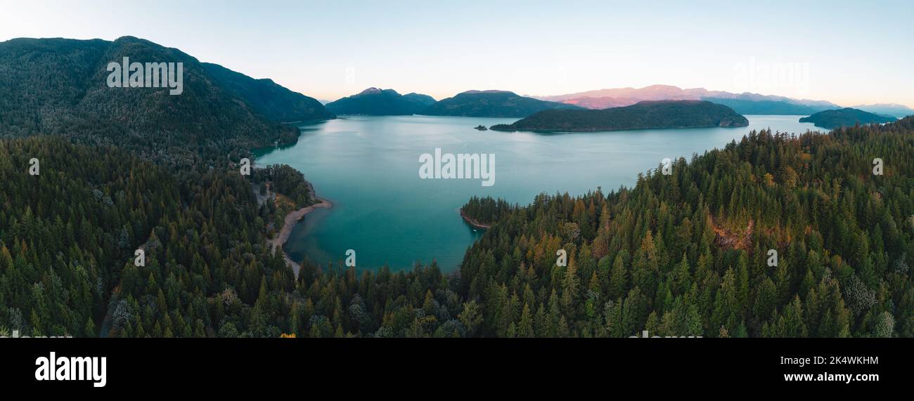 Aerial Panoramic View of Canadian Mountain Landscape over Harrison Lake ...