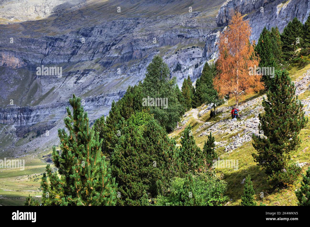 Hiking trail in Spain. Ordesa valley in Spanish Pyrenees. Senda de Los ...
