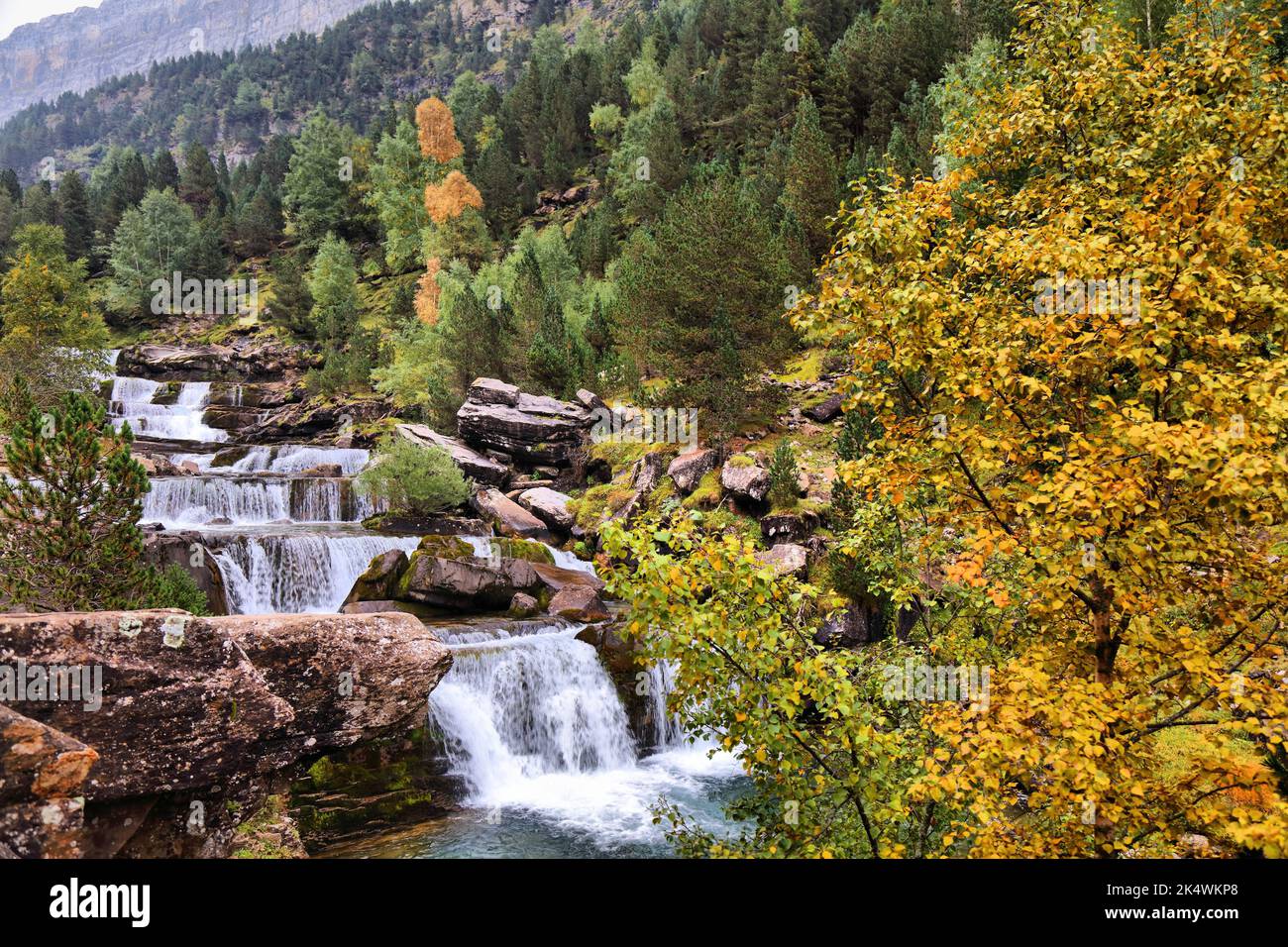 Waterfalls in mountains of Spain. Ordesa valley in Spanish Pyrenees ...