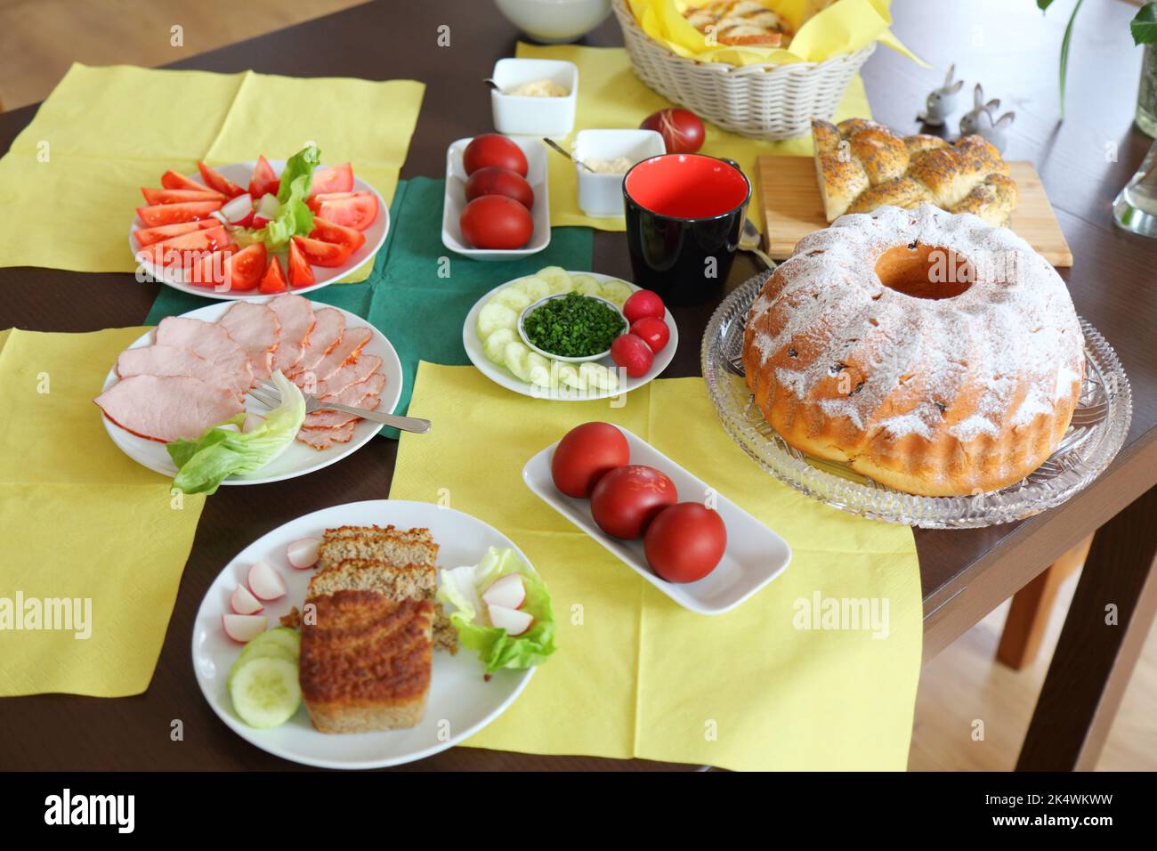 Easter breakfast table in Poland. Easter foods in Europe. Easter in ...