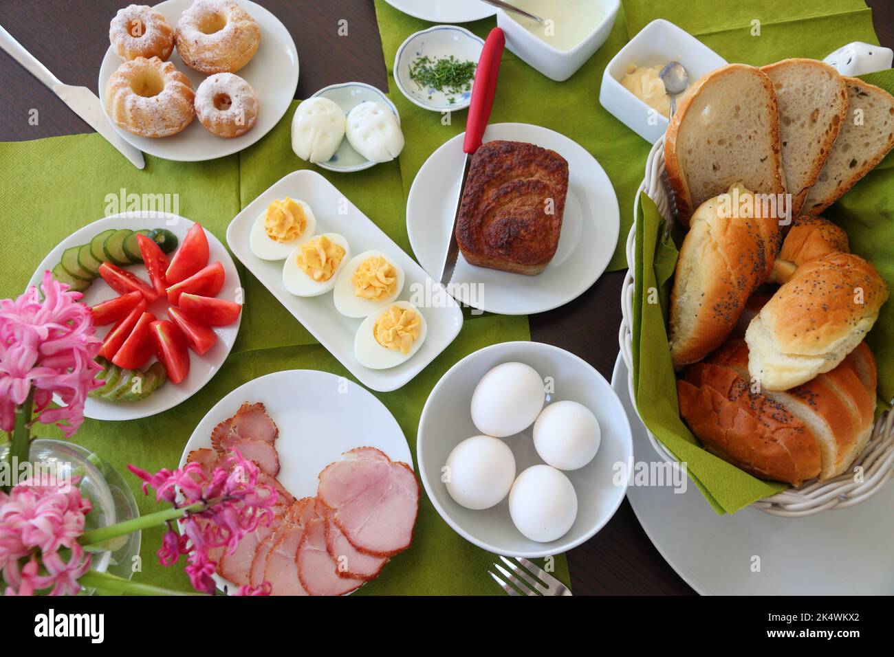 Easter breakfast table in Poland. Easter foods in Europe. Easter in ...