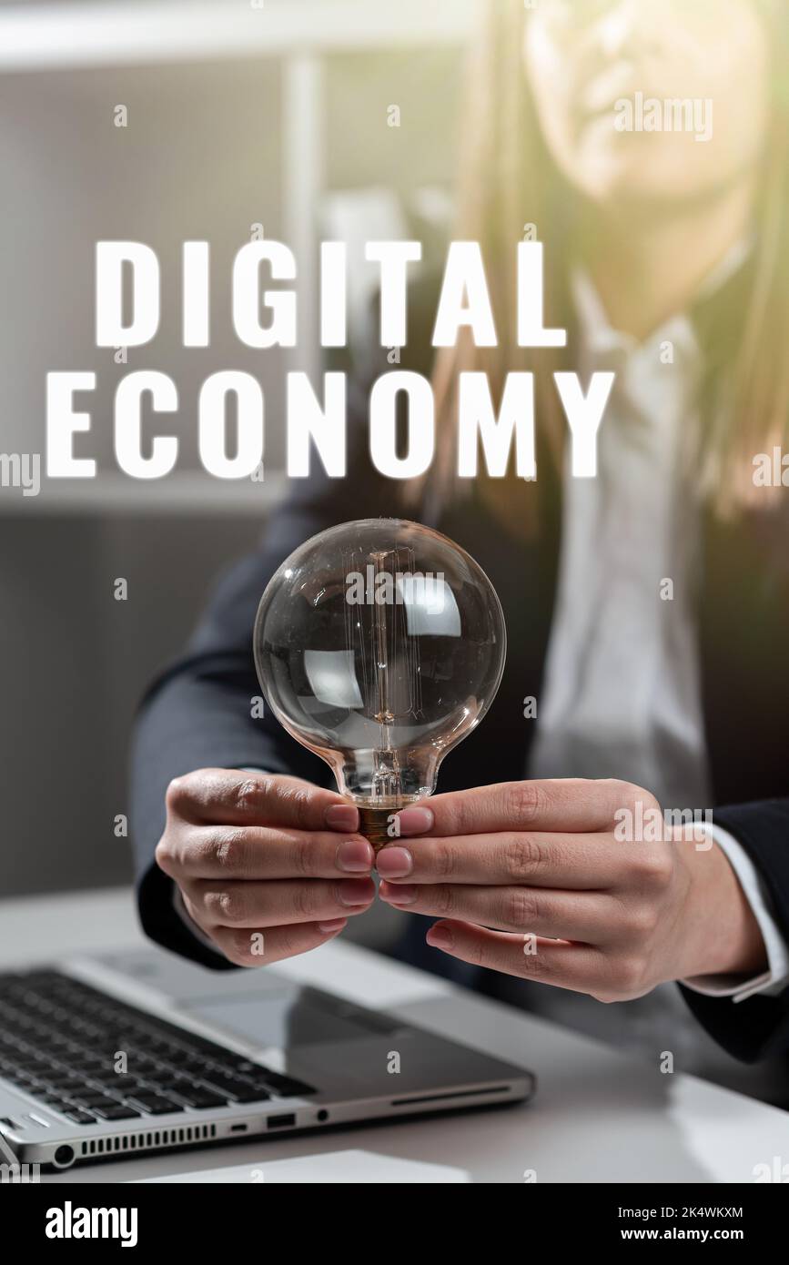 Sign displaying Digital Economy. Business approach advancement of ...