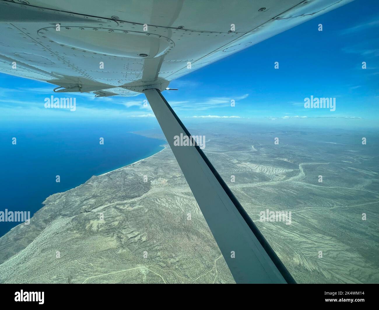 Aerial view of the ocean, beach and desert in the Gulf of California ...
