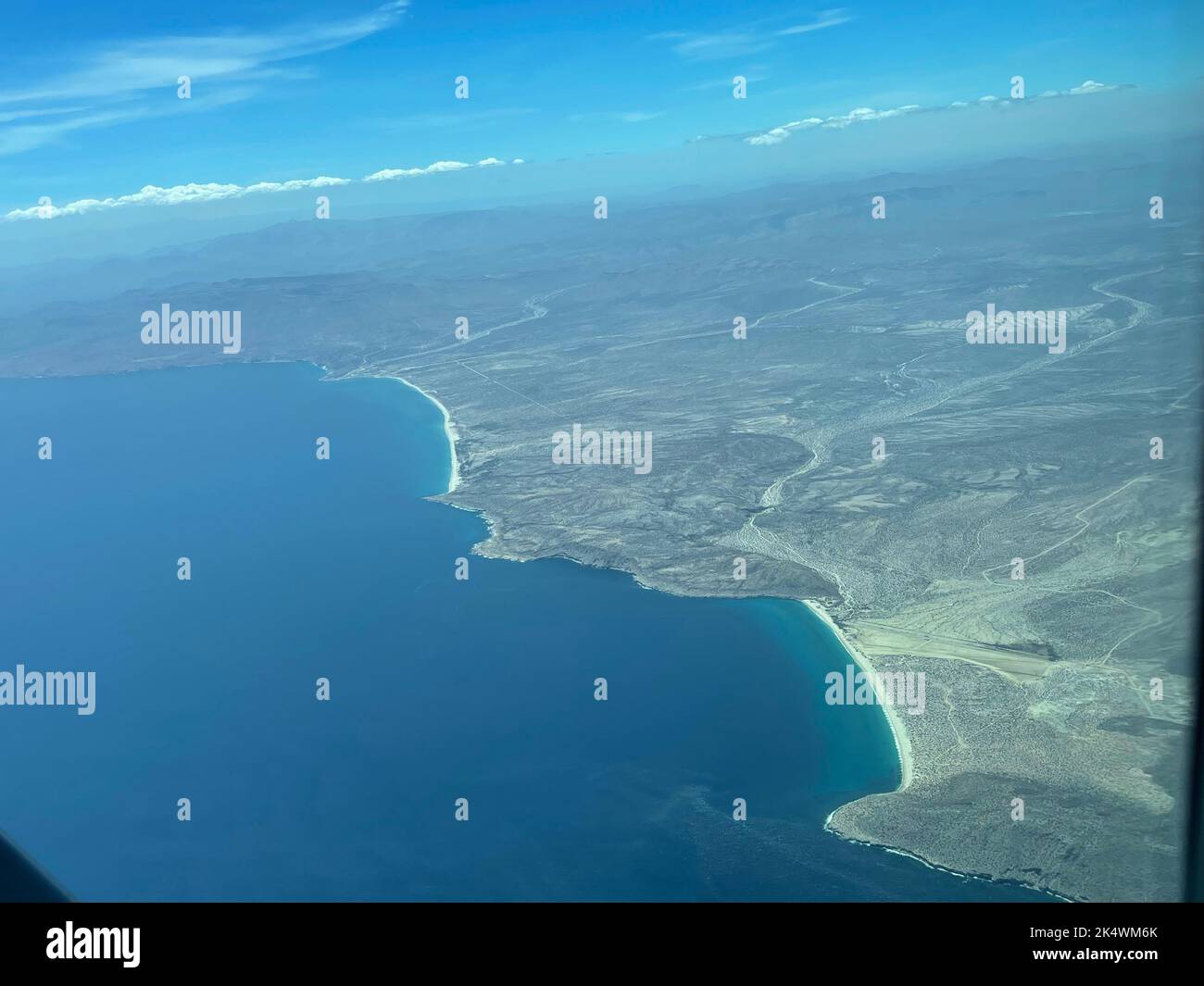 Aerial view of the ocean, beach and desert in the Gulf of California ...