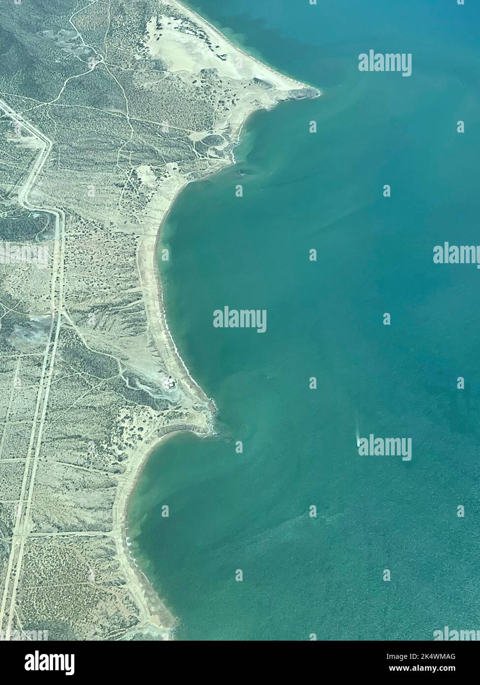 Aerial view of the beach and the desert in San Nicolas Hermosillo ...