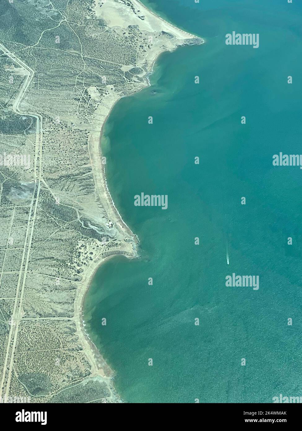 Aerial view of the beach and the desert in San Nicolas Hermosillo ...