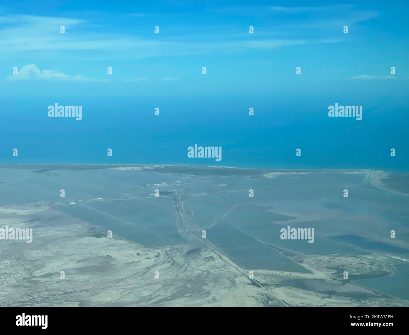 Aerial view of the beach and the desert in San Nicolas Hermosillo ...