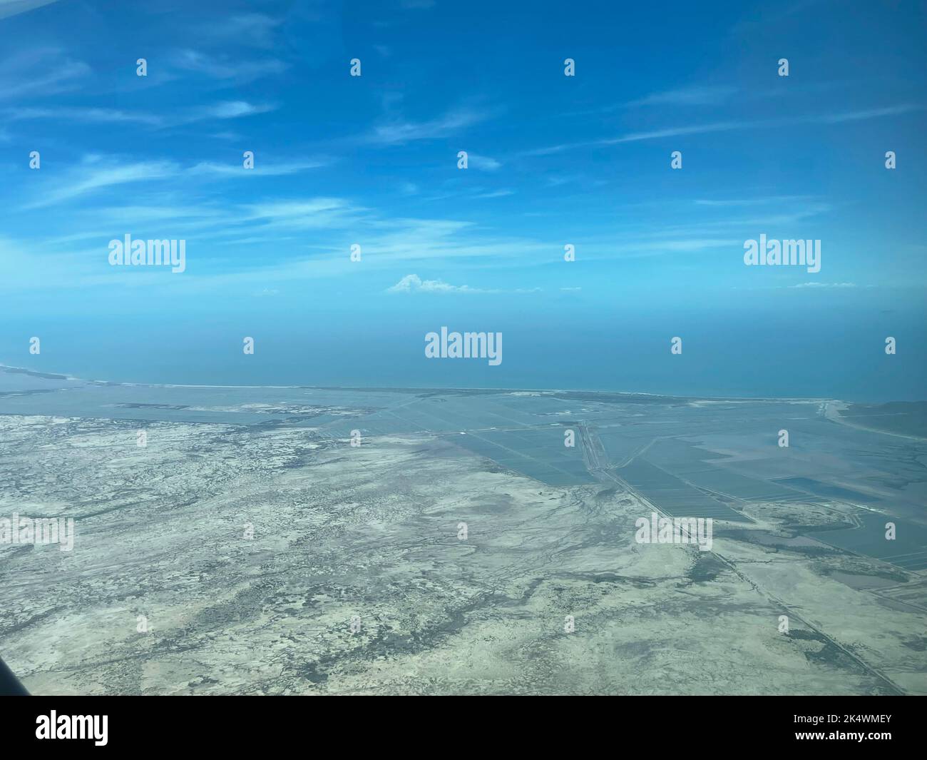 Aerial view of the beach and the desert in San Nicolas Hermosillo ...