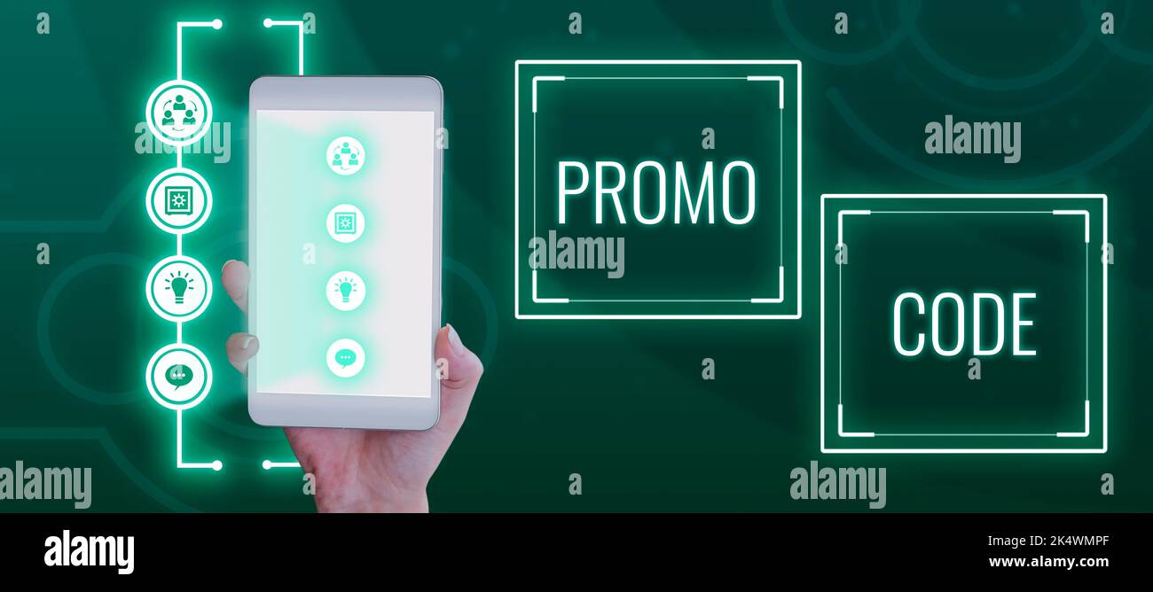 Text sign showing Promo Code. Concept meaning digital numbers that give ...