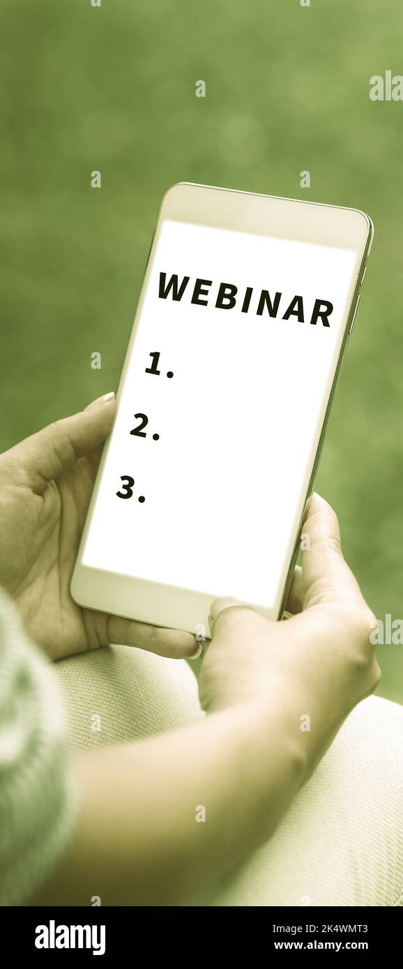 Sign displaying Webinar. Business showcase engaging online event where ...