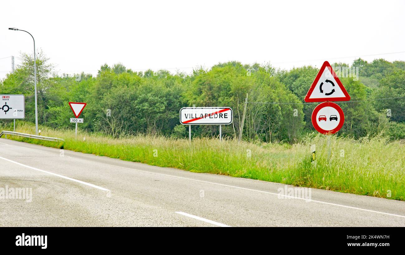 vertical signaling on a road in Galicia, Spain, Europe Stock Photo - Alamy