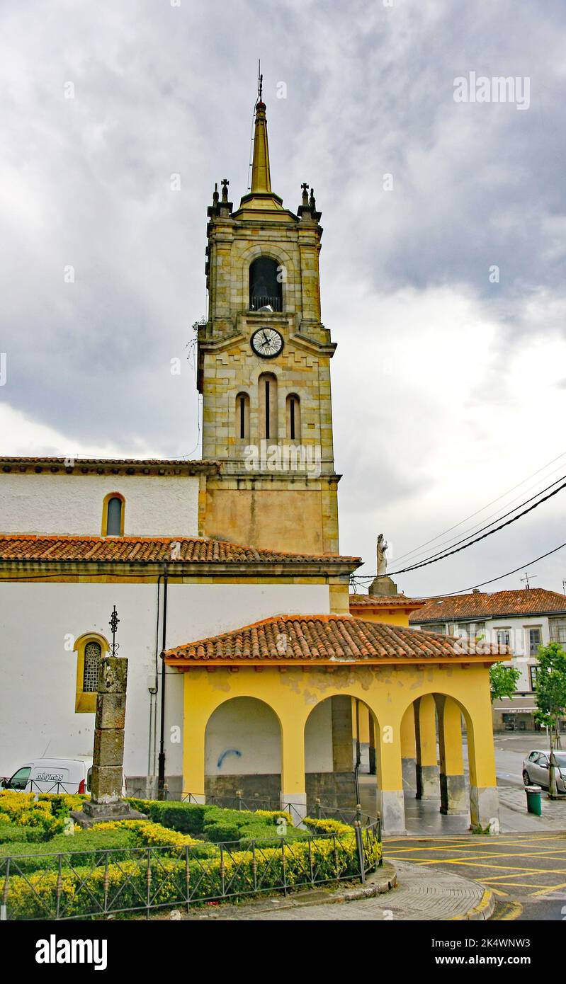 View of the town and its church of San Cristobal in Colunga ...