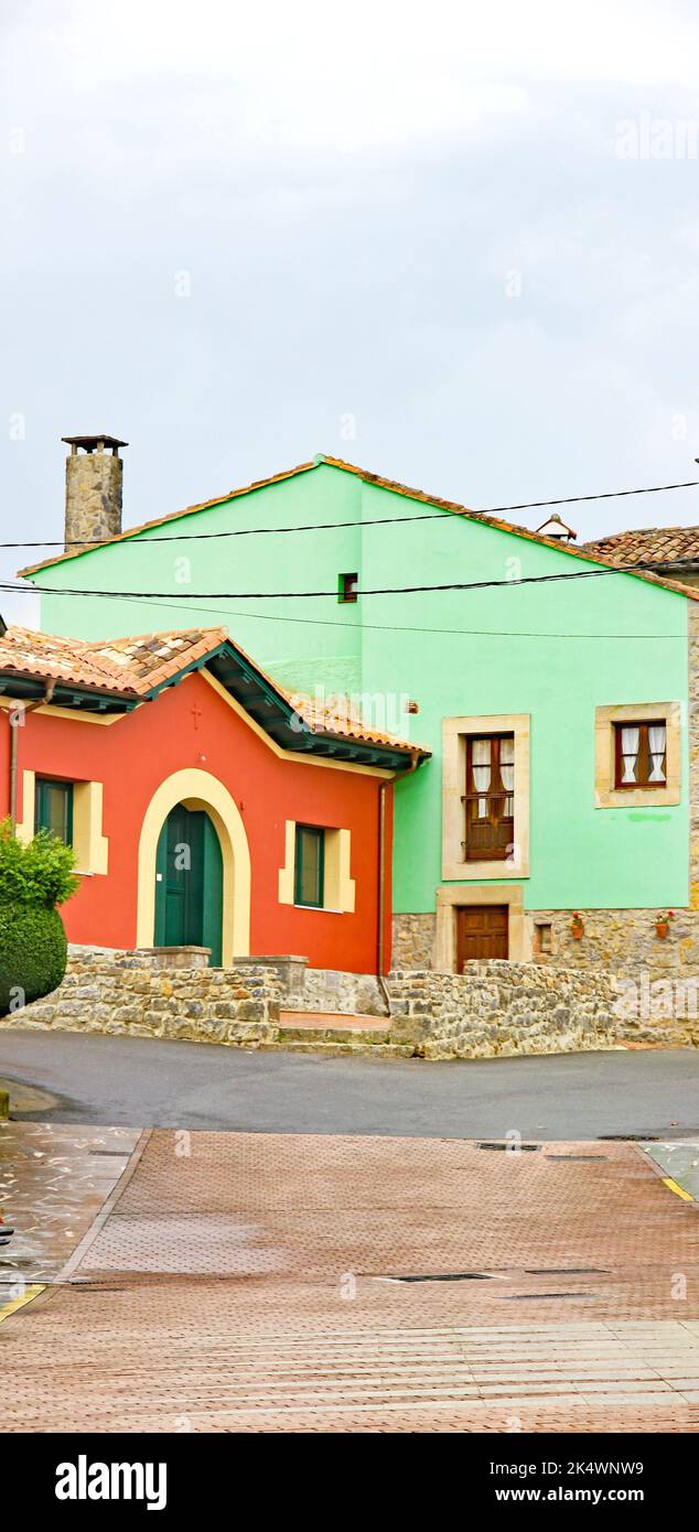 View of the town and its church of San Cristobal in Colunga ...