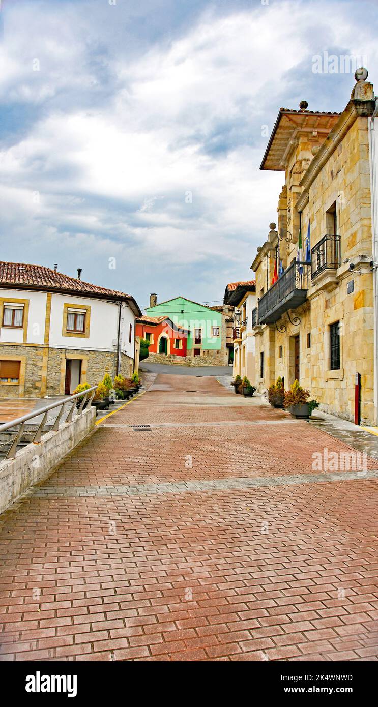 View of the town and its church of San Cristobal in Colunga ...
