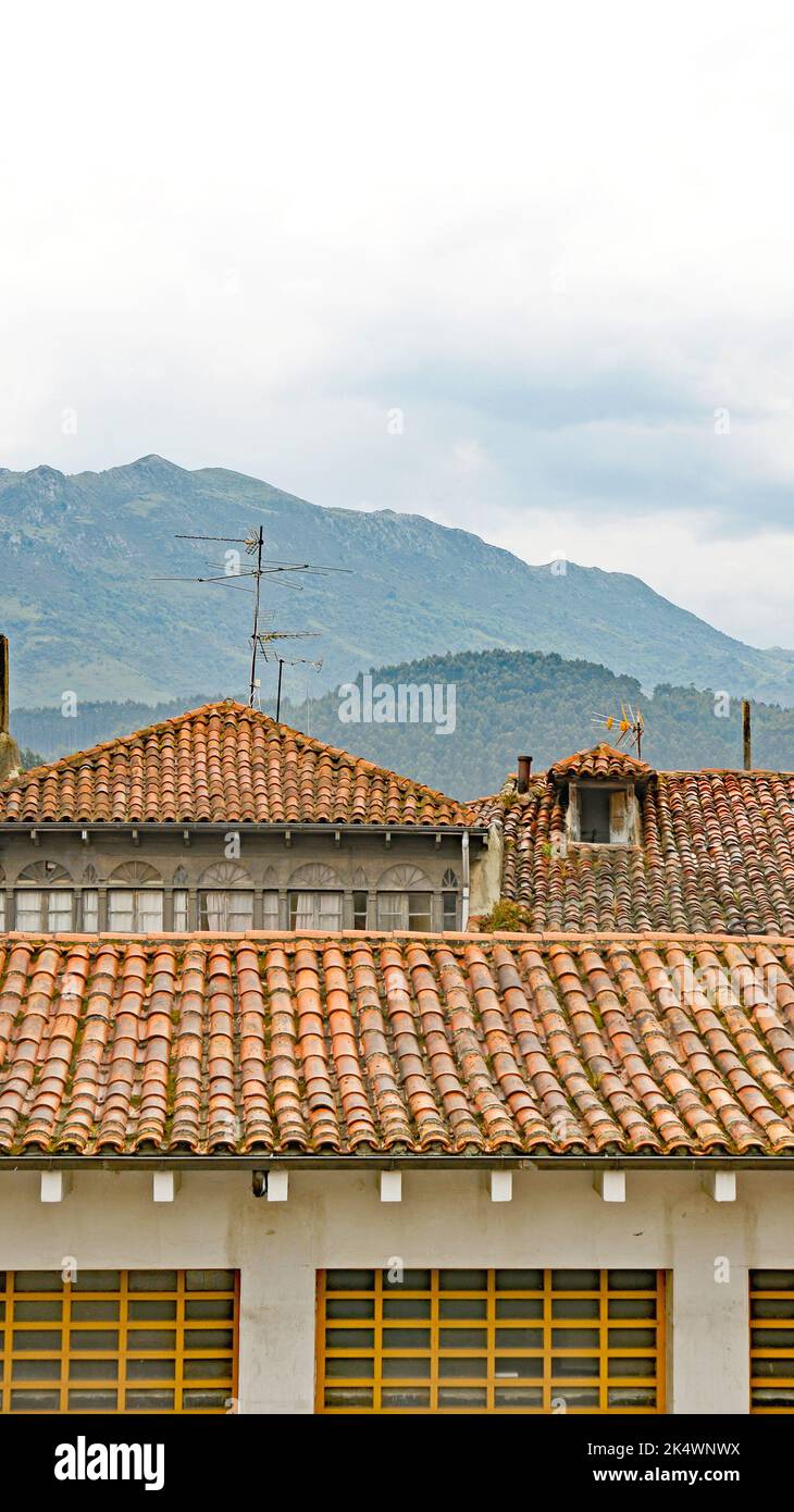 View of the town and its church of San Cristobal in Colunga ...