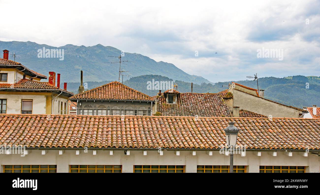 View of the town and its church of San Cristobal in Colunga ...