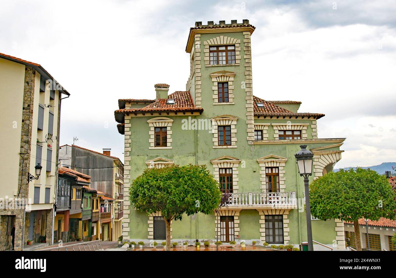 View of the town and its church of San Cristobal in Colunga ...