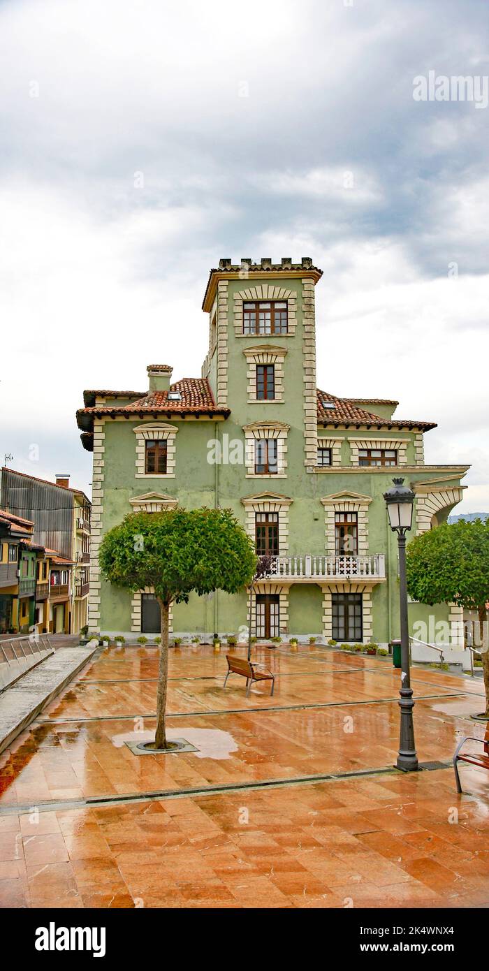 View of the town and its church of San Cristobal in Colunga ...