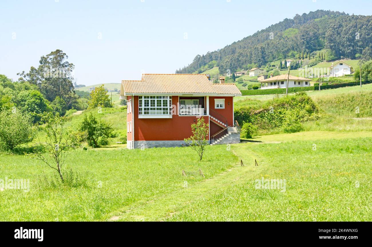 Asturias landscape with highway in the background, Principality of ...
