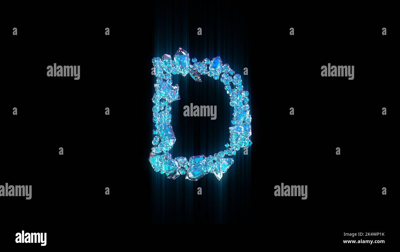 blue brilliants or frozen ice letter D on black backdrop, isolated ...