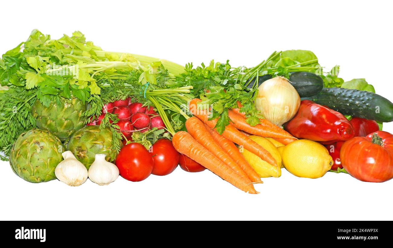 Vegetables and greens on white background Stock Photo - Alamy