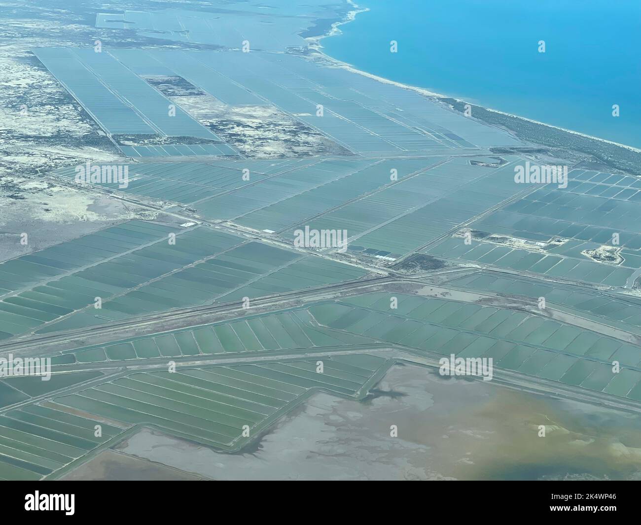 Aerial view of the shrimp farming fields, farms of the aquaculture ...