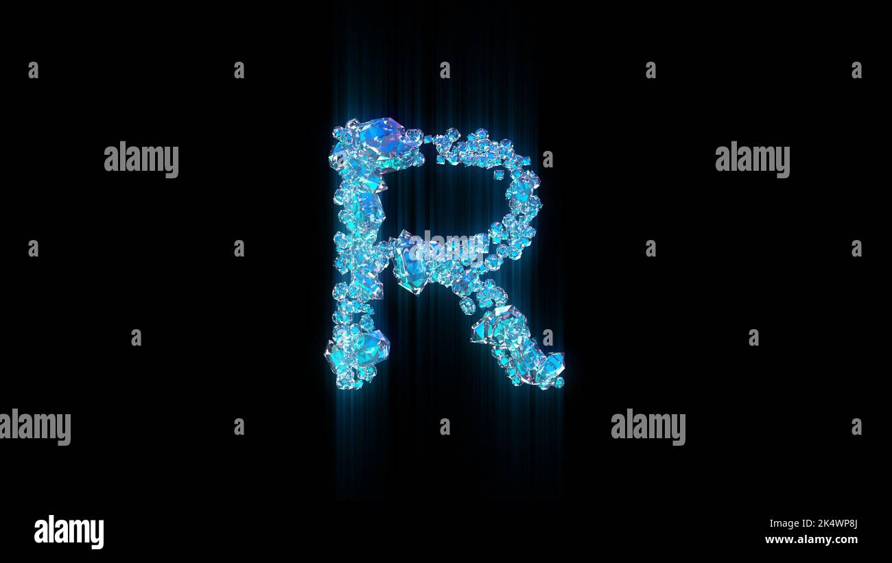 blue diamonds or frozen ice letter R on black bg, isolated - object 3D ...
