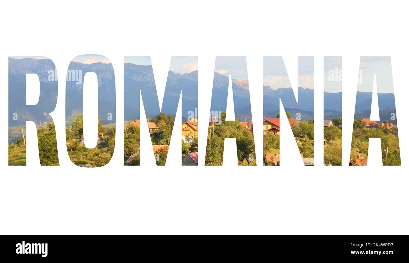Romania text sign - country name word photo silhouette Stock Photo - Alamy