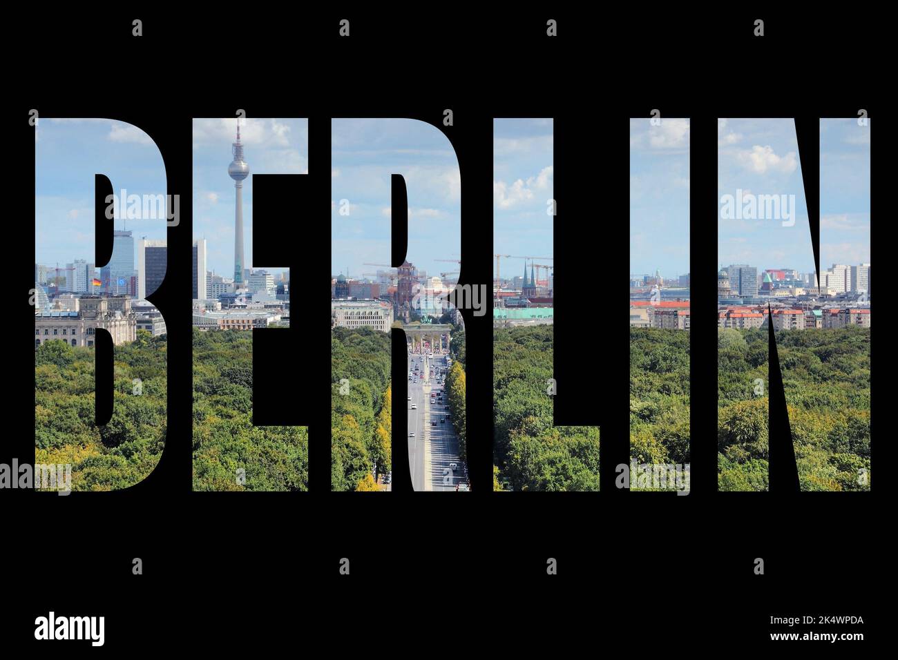 Berlin, Germany - city name word with photo in background. Isolated on ...