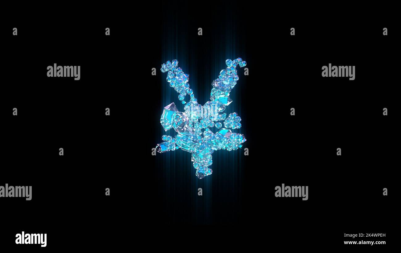 blue diamonds or ice yen symbol on black bg, isolated - object 3D ...