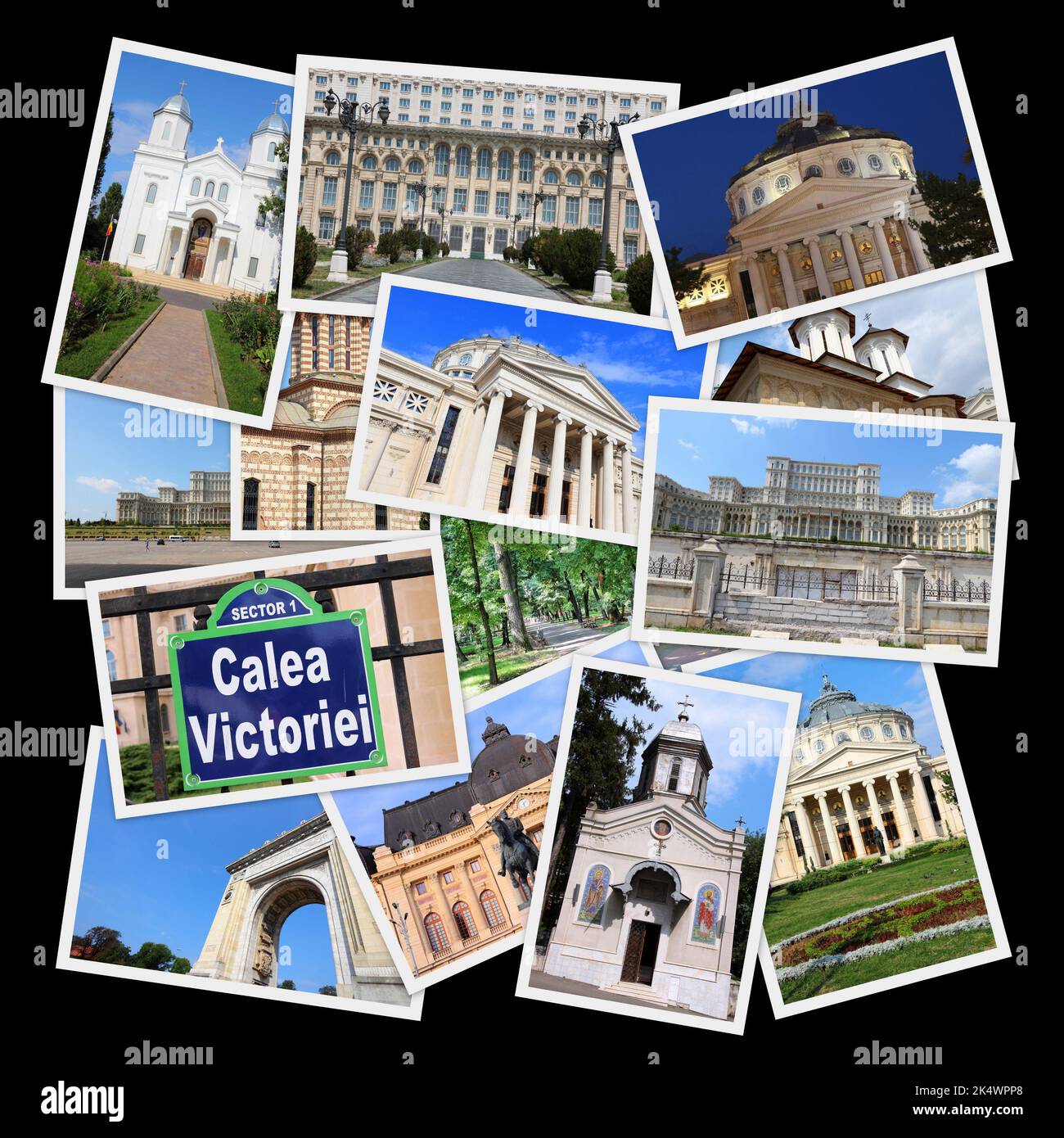 Bucharest postcard collage - Romania capital city landmark collection ...