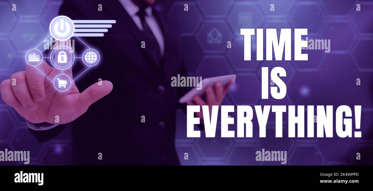 Text sign showing Time Is Everything. Business overview significance of time greatly influence ...