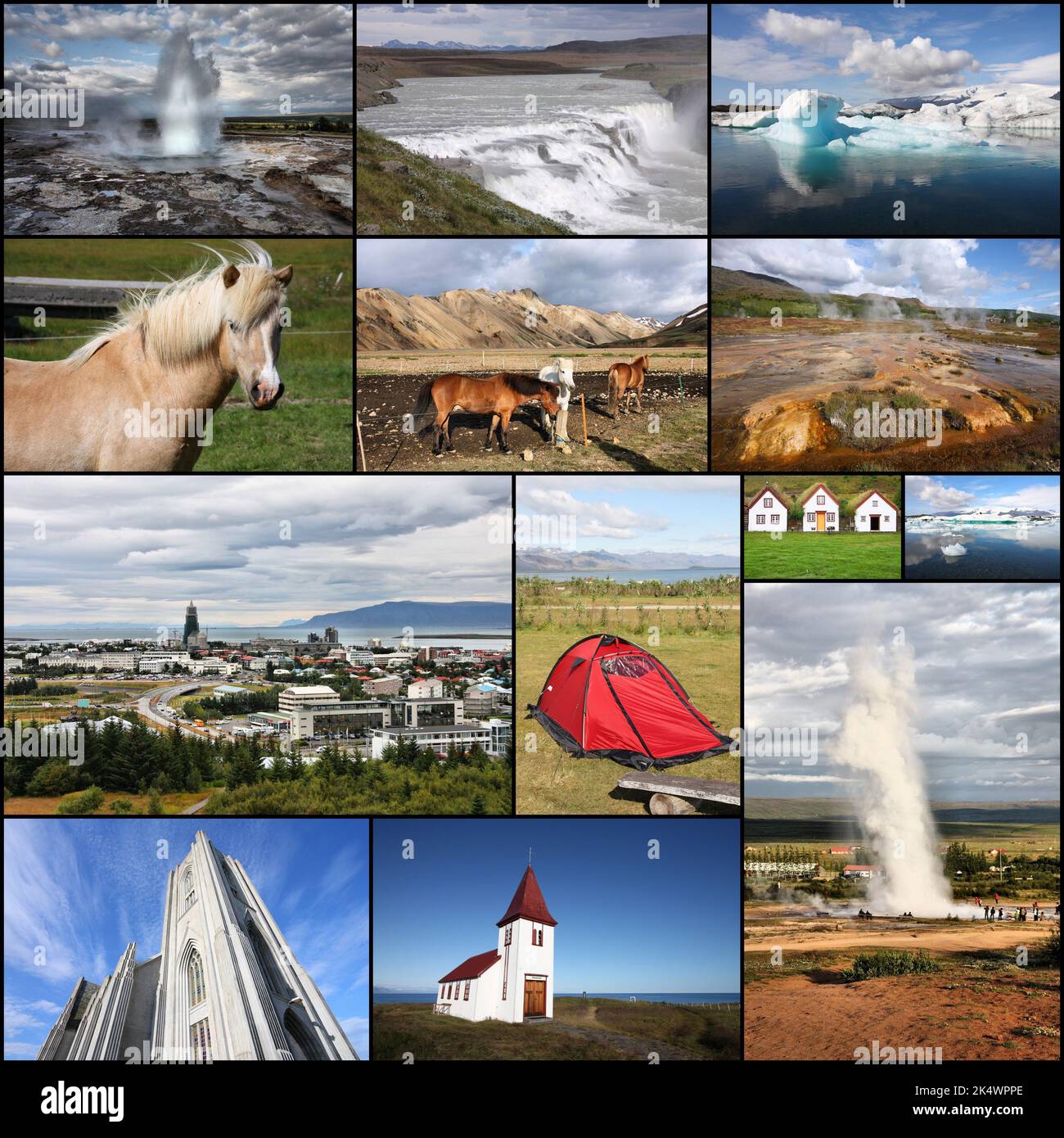 Iceland photo collage - travel place landmark postcard Stock Photo - Alamy