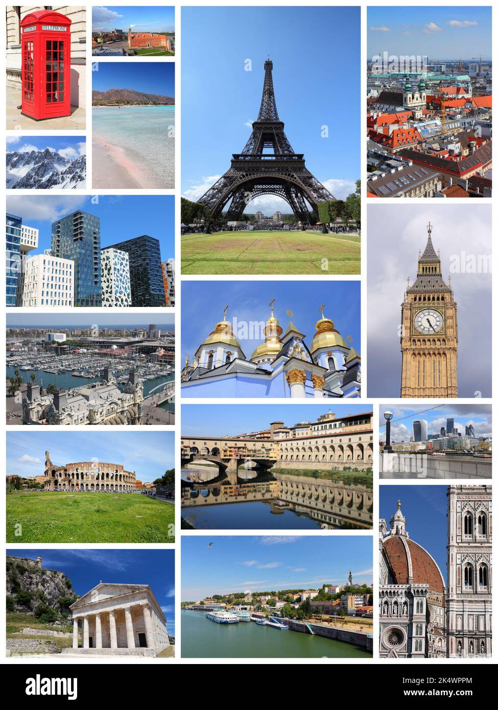 Europe landmarks collage - tourism attractions montage including Paris ...