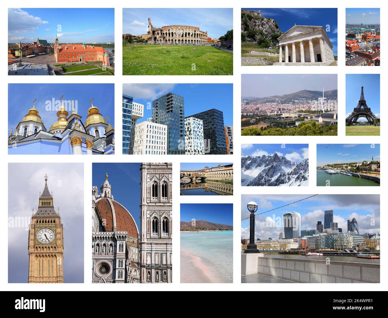 Europe landmarks collage - tourism attractions montage including Paris ...