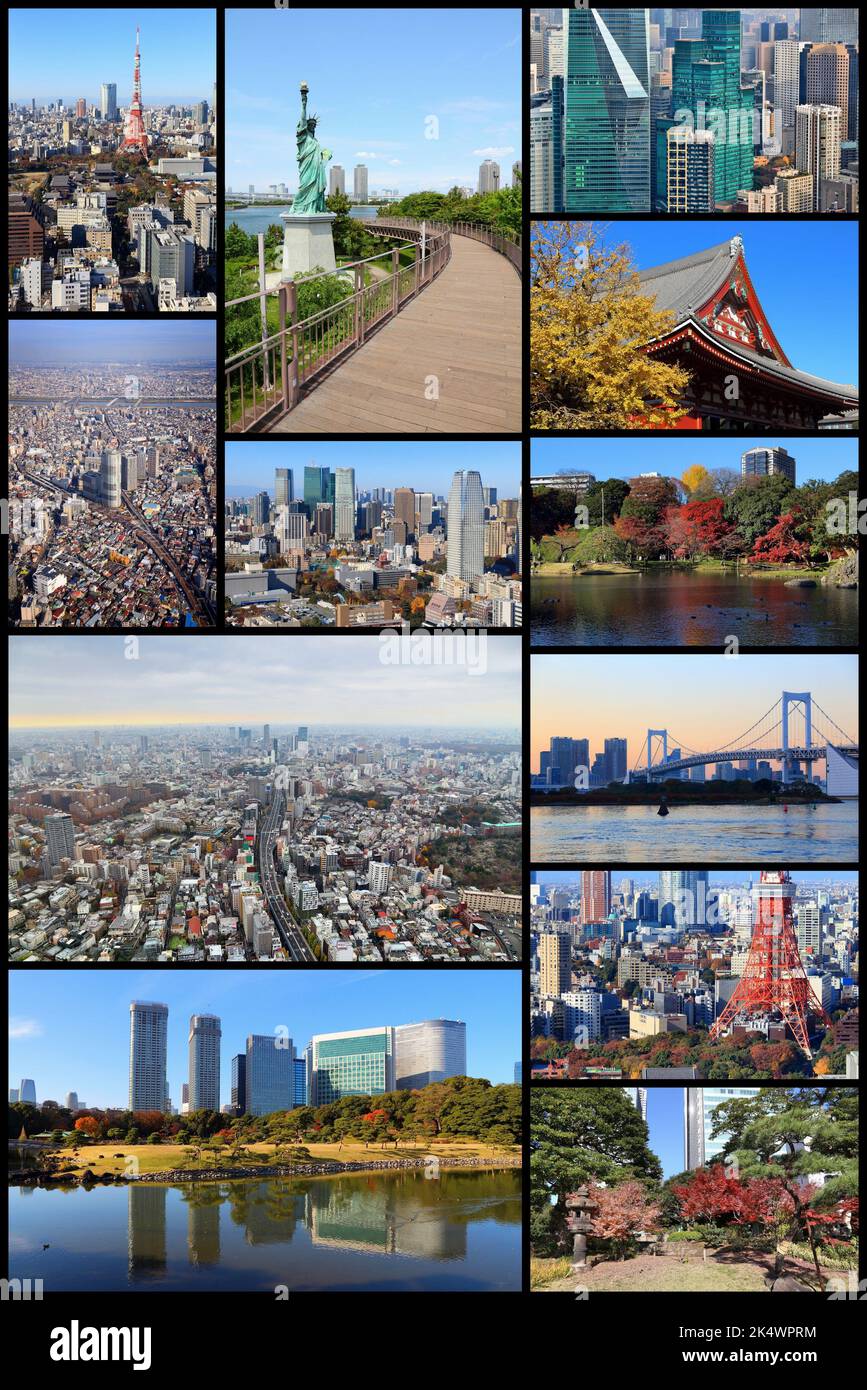 Tokyo landmarks photo collage - Japan city places collection Stock ...