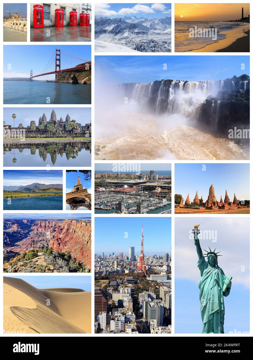 World landmarks collage - photo set of United States, France, England ...