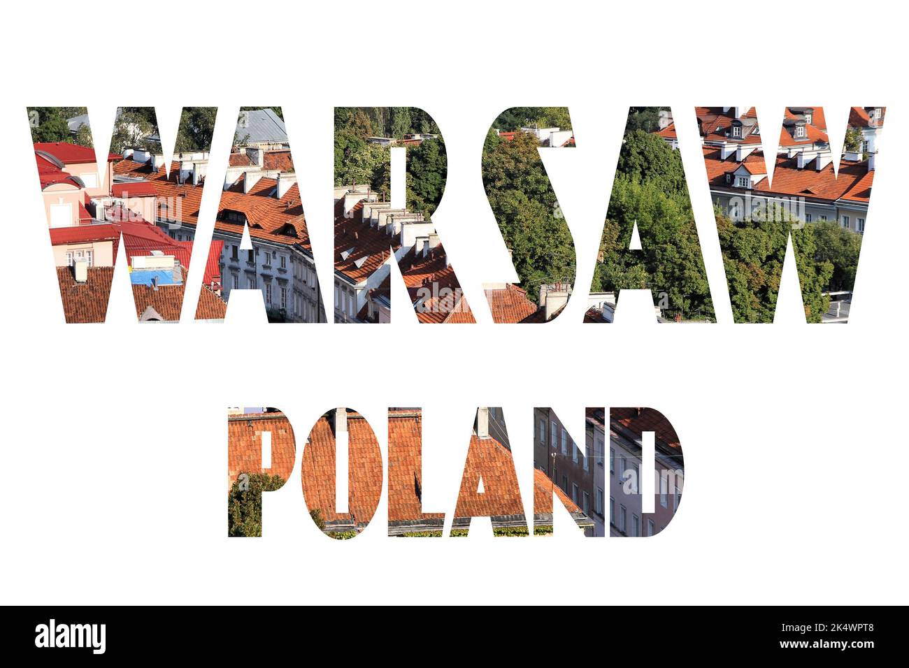Warsaw, Poland - city name sign with photo in background. Isolated on ...