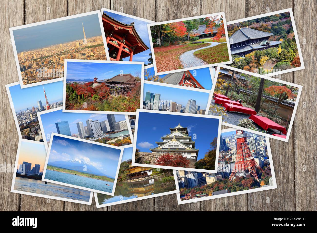 Japan landmarks collage - postcard collection with Tokyo, Kyoto, Osaka ...
