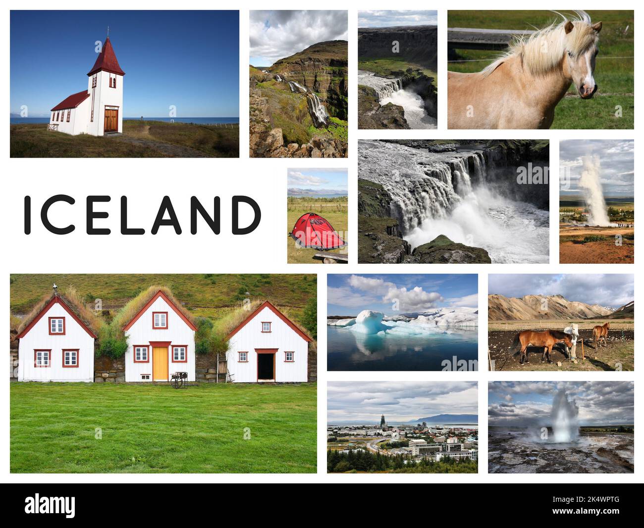 Iceland postcard - travel place landmark photo collage Stock Photo - Alamy