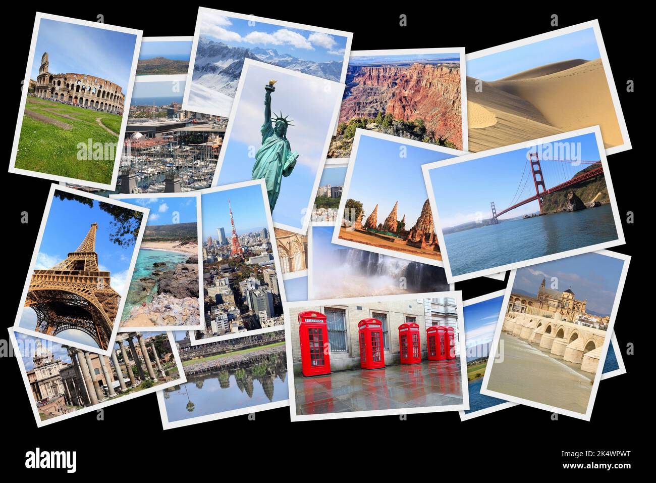 World landmarks collage - photo stack of United States, France, England ...