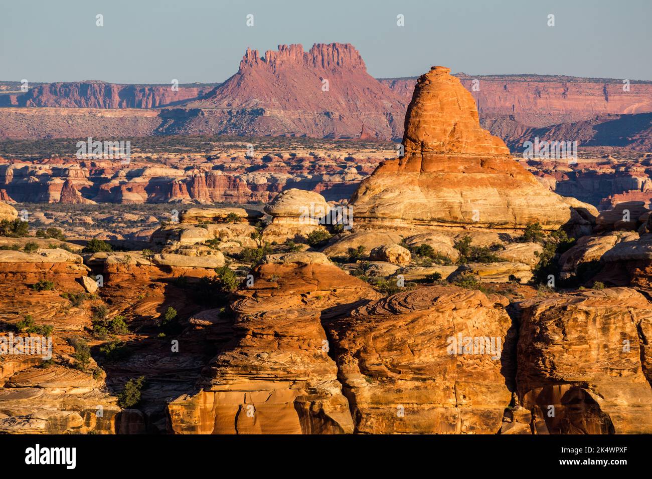 Sunrise light on Cedar Mesa sandstone rock formations in the Devil's ...