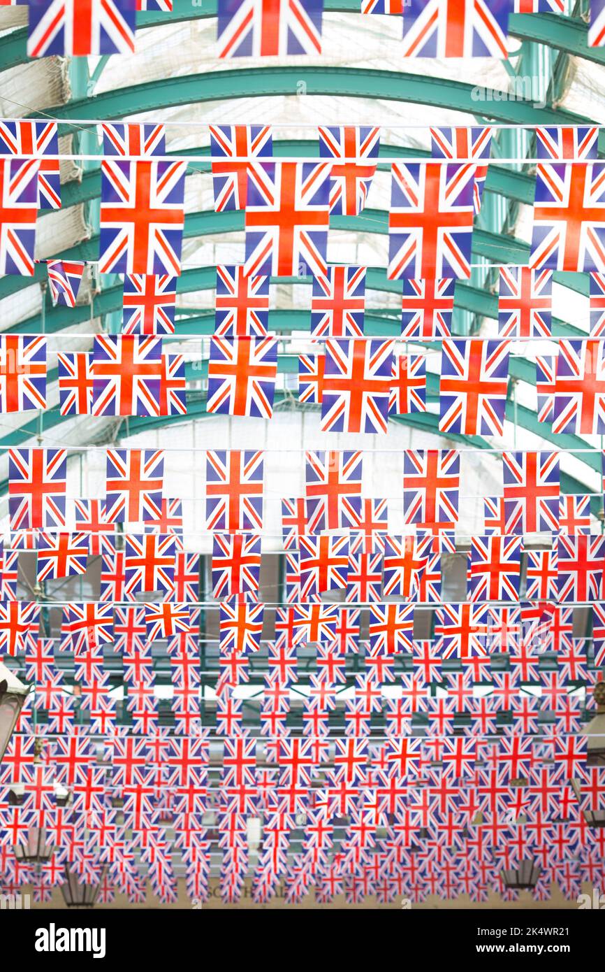 Union flag decorations are seen in Covent Garden, London, ahead of the ...