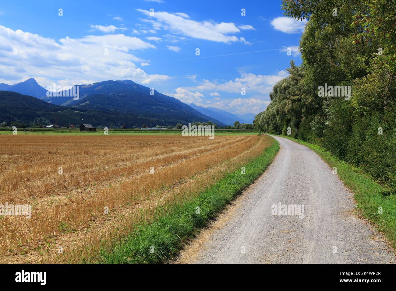 Drava River bicycle path (Drauradweg) near Spittal an der Drau town in ...